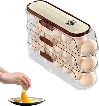 Generic Stapelbarer Eierspender, Eieraufbewahrungsbox,Automatischer Eierrollst&auml;nder vom Rolltyp - Automatischer Eierrollst&auml;nder mit Deckel, f&uuml;r K&uuml;hlschrank, A
