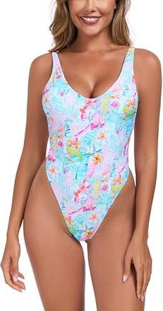 Relleciga Maillot de Bain Une pièce String Thong Bikini High Cut Monokini Laguna S