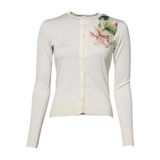Dolce & Gabbana Femme, Pulls, Blanc, Taille: 34 FR Lily Embellished Silk Cardigan Sweater