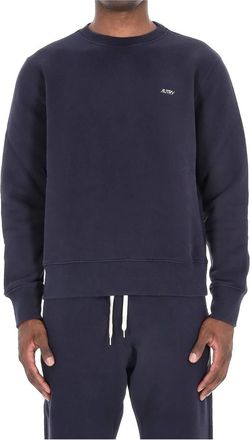 Autry Homme, Sweatshirts et sweats à capuche, Bleu, Taille: L Pull en Coton Bleu Col Rond