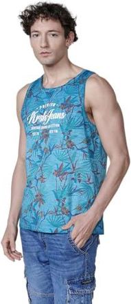 Kor&ouml;shi T-shirt sans manches en coton, col rond, imprim&eacute; tropical, pour homme, couleur menthe, vert, M