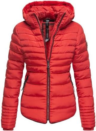 Marikoo B354 Veste dhiver matelassée pour femme avec col montant en fourrure et doublure chaude, rouge, XS