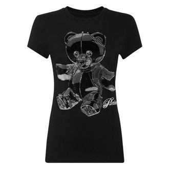 Philipp Plein Femme, Tops, Noir, Taille: 38 FR Cotton Pure Fit T-Shirt Teddy Crystal
