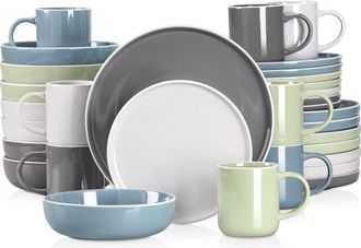 VANCASSO Tafelservice Steingut, vancasso SESAM Geschirrservice, 32 teiliges Kombiservice, mit Kuchentellern, Flachtellern, Kaffeetassen und Schalen, Scandinavi