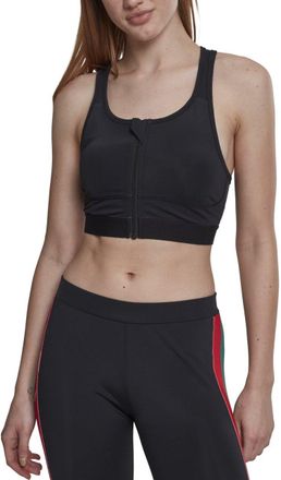 Urban Classics Damen B&uuml;gelloser Sport-BH Ladies Tech Mesh Zipped Bra TB2029, Einfarbig, Gr. Large (Herstellergr&ouml;&szlig;e: L), Schwarz (Black 00007)
