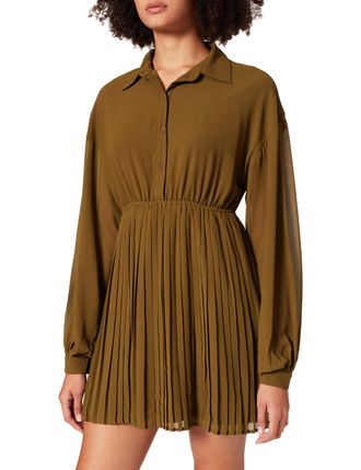 NA-KD Damen Pleated Mini Dress L&auml;ssiges Kleid, Green, 42 EU