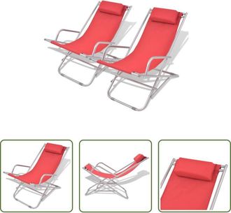 vidaXL Klappbar - Liegest&uuml;hle 2 Stk. Stahl Rot