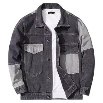 Generic Veste en jean homme oversize, manteau en jean d&eacute;contract&eacute;, veste denim, haut &agrave; manches longues, gris, grande taille
