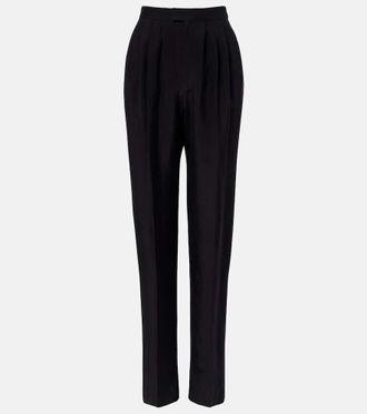 Saint Laurent Pantalon droit pliss&eacute; en soie