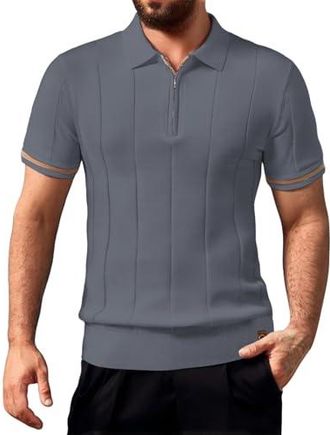 Generic Polo l&eacute;ger et respirant pour homme, coupe classique, d&eacute;contract&eacute;, vintage, boutonn&eacute;, confortable, extensible, t-shirts dext&eacute;rieur, gris fonc&eacute;, XXL