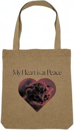 Fabulous Sac Shopping Tote Bag Aspect Lin - My Heart At Peace Coeur Chaton Collage Vintage Illustration Art Humour - Sac de Courses Toile Epaisse 360g Beige Na