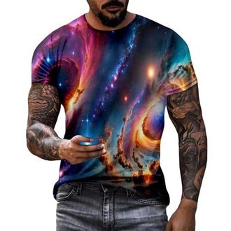 Generic T-shirts graphiques spatiaux pour hommes &agrave; manches courtes et col rond, haut tendance, color&eacute;, ample, doux, extensible, haut d&eacute;t&eacute; pour homme pour cade
