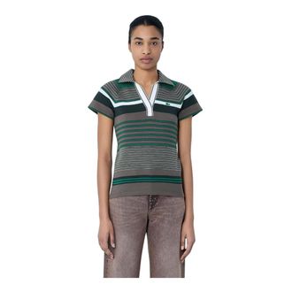 Lacoste Femme, Tops, Vert, Taille: 36 FR Polo ajust&eacute; en piqu&eacute; ray&eacute;