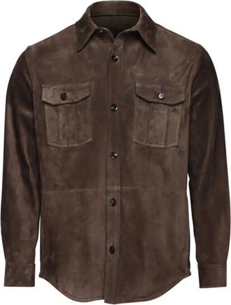 Brioni veste en cuir &agrave; boutonni&egrave;re - Marron