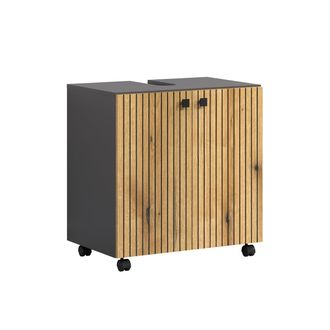 Trendteam PureBliss - Waschbeckenunterschrank auf Rollen - Anthrazit/Evoke Eiche - Rillenoptik - 1 Einlegeboden - (BxHxT) 60 x 64 x 42cm - edle Metallgriffe