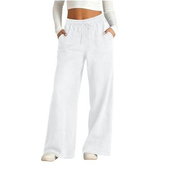 Generic Pantalon de jogging baggy pour femme - Jambes larges - Taille haute - Pantalon en jean - Pantalon de loisirs - Couleur unie - Confortable - Pantalon d
