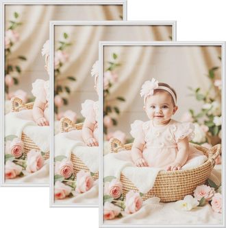 Woltu Bilderrahmen 40x60, 3er Set, Fotorahmen aus Massivholz und PS-Platte, Holzrahmen mit Passepartout, zum vertikalen oder horizontalen Aufh&auml;ngen/Aufstell