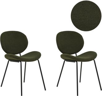 Beliani Set Di 2 Sedie Boucle Gambe In Ferro Senza Braccioli Design Retr&ograve; Sala Da Pranzo Sedute Verde Scuro Luana