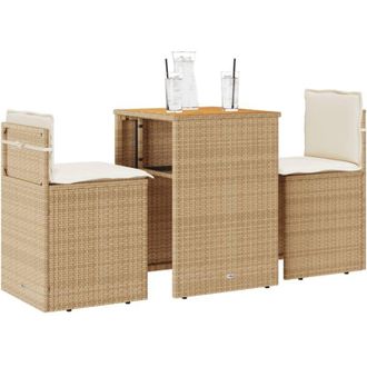vidaXL Vidaxl - Ensemble de bistro 3 pcs avec coussins beige r&eacute;sine tress&eacute;e