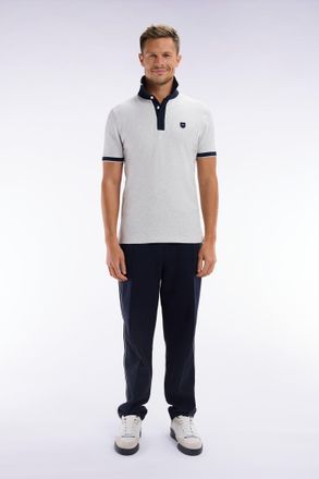 Eden Park Polo Uni &Agrave; Manches Courtes En Coton Stretch Gris Passepoil Contrast&eacute; Coupe Ajust&eacute;e