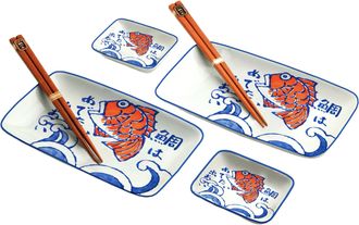 Generic Luxus - Sushi-Set - Sakana - 2 Personen - 6 St&uuml;ck - Sushi Set - Japanisches Geschirr - Inklusive - 2 Sushi-Teller - 2 Sushi-Schalen - 2 Sushi-St&auml;bchen