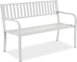 Relaxdays Gartenbank, 2-Sitzer, HxBxT: 82 x 127,5 x 59,5 cm, Stahl, Sitzbank Garten, Terrasse, Balkon, Parkbank, weiß