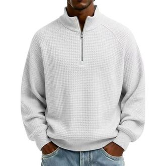 Generic Pull &agrave; manches longues pour homme - &Eacute;l&eacute;gant - Oversize - Col montant - Hiver - Quarter - Fermeture &eacute;clair - V&ecirc;tement de sport - Sans capuche, Blanc., 