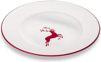 Gmundner Keramik Pastateller Gourmet Durchmesser : 29 cm bordeauxroter Hirsch Geschirr, handgemacht in Österreich