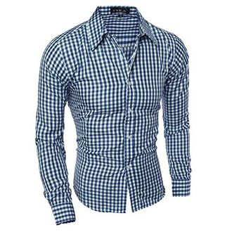 Generic Chemise &agrave; carreaux pour homme, chemise &agrave; carreaux &agrave; manches longues, chemise classique tendance l&eacute;g&egrave;re d&eacute;contract&eacute;e col &agrave; revers et hauts boutonn&eacute;s, h
