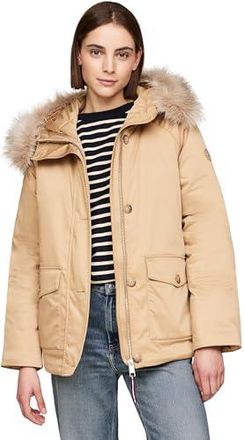 Tommy Hilfiger Parka Femme Padded Parka With Fur avec Patte de Boutonnage, Vert (Classic Khaki), XL