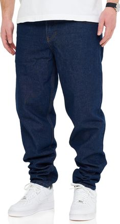 Behype. Herren Jeans Tapered-Fit Jeanshose 100% Baumwolle Denim Baggy Hose Used Look Mens DC_JN-243-Indigo-W36