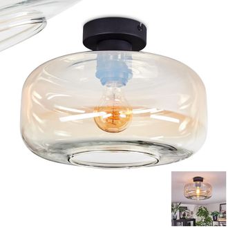 HOFSTEIN Deckenleuchte Boza, 1-flammige Deckenlampe aus Metall/Glas in Schwarz/Bernsteinfarben/Klar, moderne Leuchte im Retro/Vintage-Design (Schirm &Oslash; 28 cm), 