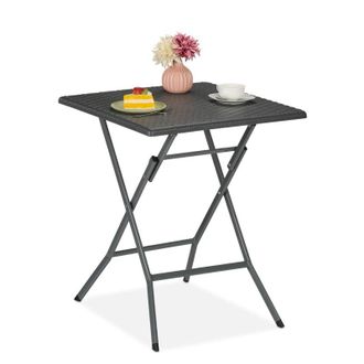 Relaxdays Relaxdays Table de jardin pliante, HLP : 73x62x62 cm, aspect rotin, en plastique et acier, pour balcon, terrasse, grise