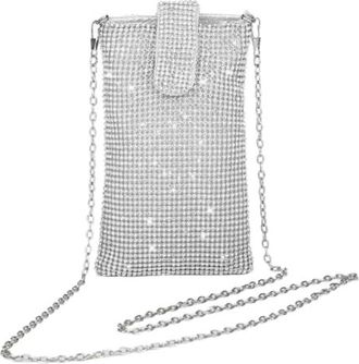 Hemobllo Ciieeo Petit Paquet Bandouli&egrave;re Argent&eacute; &agrave; Cristaux, Pochette T&eacute;l&eacute;phone Portable Compacte Cha&icirc;ne, Porte-monnaie Portefeuille L&eacute;ger pour Soir&eacute;es et F&ecirc;te