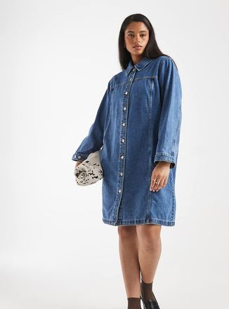 Vero Moda Curve Minikleid aus Denim in mittelblauer Waschung mit Knopfleiste vorne