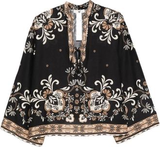 Twinset Femme, Blouses et Chemises, Noir, Taille: 40 FR Chemisier &agrave; Fleurs et Col &agrave; Nouer