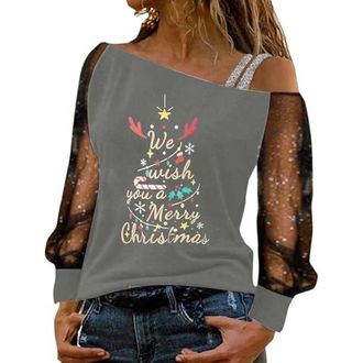 Generic Tissu Doux Respirant pour Femme - T-Shirt Manches Longues décolleté épaules en Dentelle Fluide idéal Quotidien Style Tendance et Confort Durable pour 