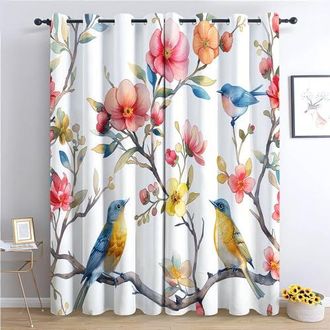 Generic Rideau &agrave; Oeillets Imprim&eacute; Color&eacute;, Peinture Fleurs Oiseau &eacute;co&eacute;nerg&eacute;tiques Isolant Thermique Rideau, D&eacute;coratif Occultant Rideaux pour Salon Cuisine 234x