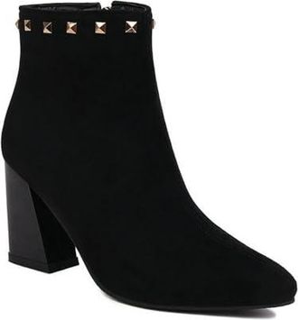 Generic Bottines à bout pointu pour femme avec rivets décoratifs et fermeture éclair latérale talon bloc confortables et tendance pour lhiver, Noir, 38.5 EU