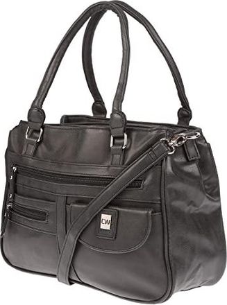 Christian Wippermann Sac à bandoulière pour femme - De grande taille - Aspect cuir, Noir, 32 x 24 x 12 cm