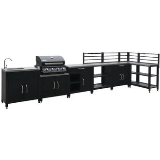 Sweeek Ensemble de meubles de cuisine ext&eacute;rieure en acier inoxydable 7 modules avec barbecue au gaz 4 br&ucirc;leurs