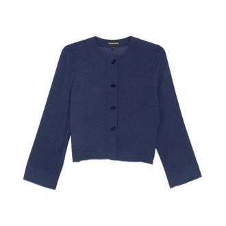 Emporio Armani ASV Micro Leopard Spot Jacquard Fluid Fabric Shirt - - Knitwear - Damen - Blau - M