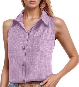 Generic D&eacute;bardeur Femme Maillot De Corps Gilet &agrave; Boutons avec col pour Un Style d&eacute;contract&eacute; et Chic, Alliant &eacute;l&eacute;gance et Confort pour Les journ&eacute;es ensoleill&eacute;e