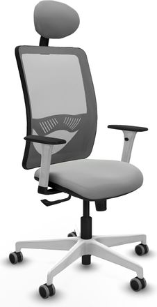 Piqueras y Crespo Hellgrauer Stuhl Zulema mit wei&szlig;en und schwarzen Armlehnen, h&ouml;henverstellbarer Lendenwirbelst&uuml;tze und festem Kopfteil, ausgestattet mit 3 Positionen, 