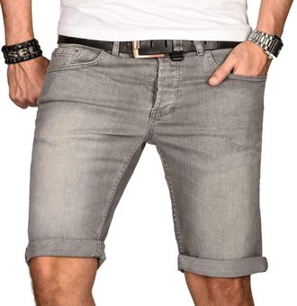 Alessandro Salvarini A. Salvarini Herren Designer Jeans Short kurze Hose Slim Sommer Shorts Bermuda, Hellgrau, [AS-103-W33]