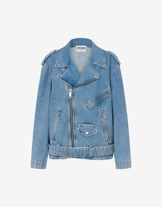 Moschino Veste motard en denim de coton - Bleu