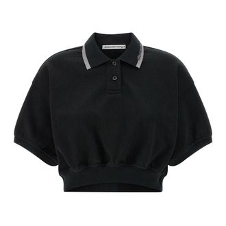 Alexander Wang Cropped Cinched Baumwoll-Polohemd - - Tops - Damen - Schwarzk - S