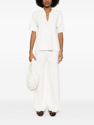 Parosh Wide-Leg Flared Knit Trousers - White