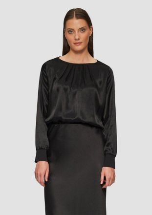 s.Oliver Langarmbluse T-Shirt Satiniertes Blusenshirt im Fabricmix mit Raff-Details