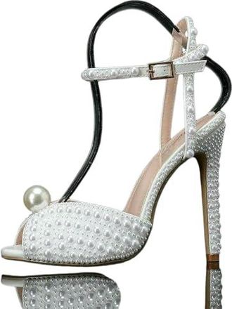 Generic YUJIEBB Chaussures &agrave; talons hauts faites &agrave; la main en cuir perl&eacute; pour mari&eacute;e Chaussures de mariage avec bouche de poisson Sandales &agrave; talons aiguilles 
